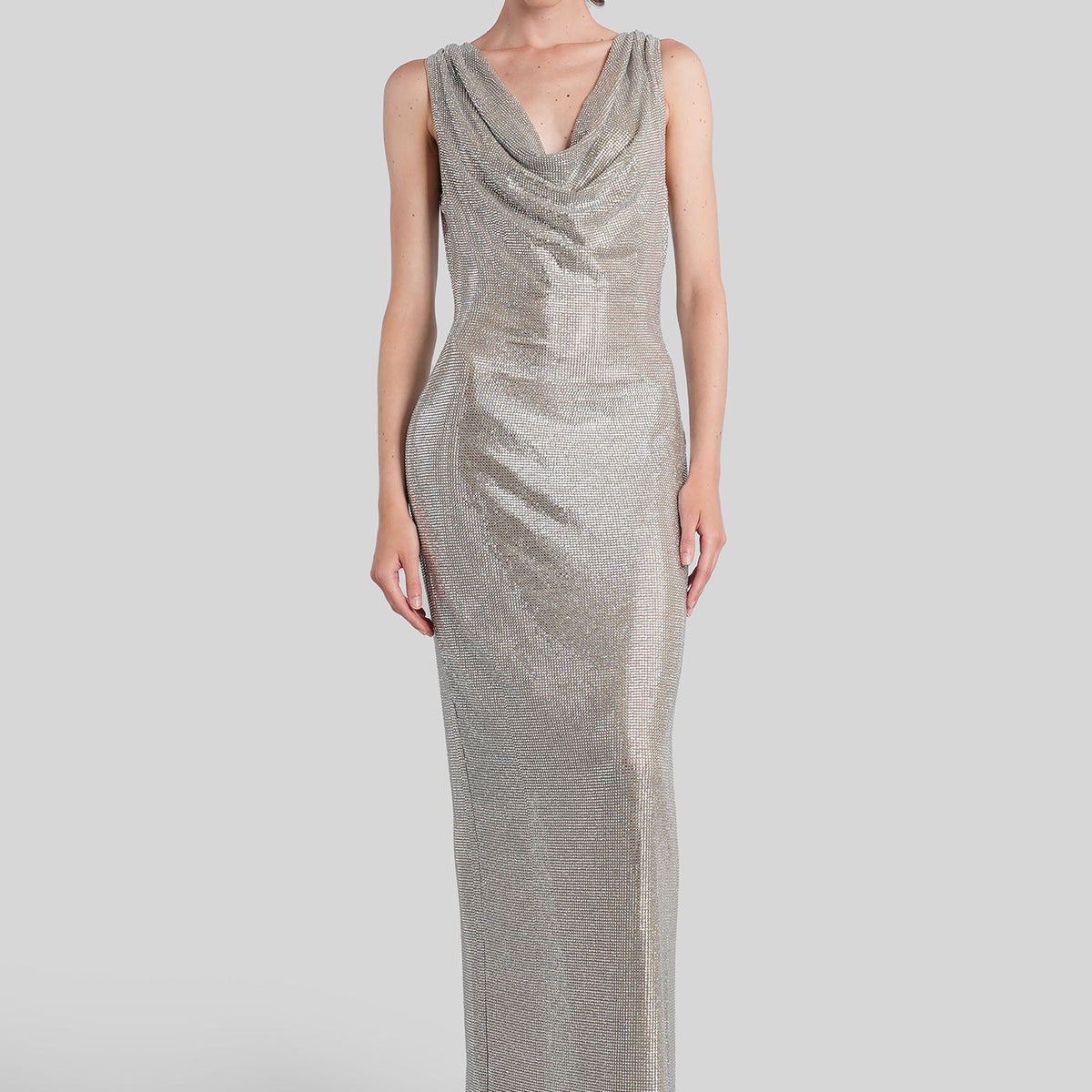Long dress in silver polyamide – Deliberti
