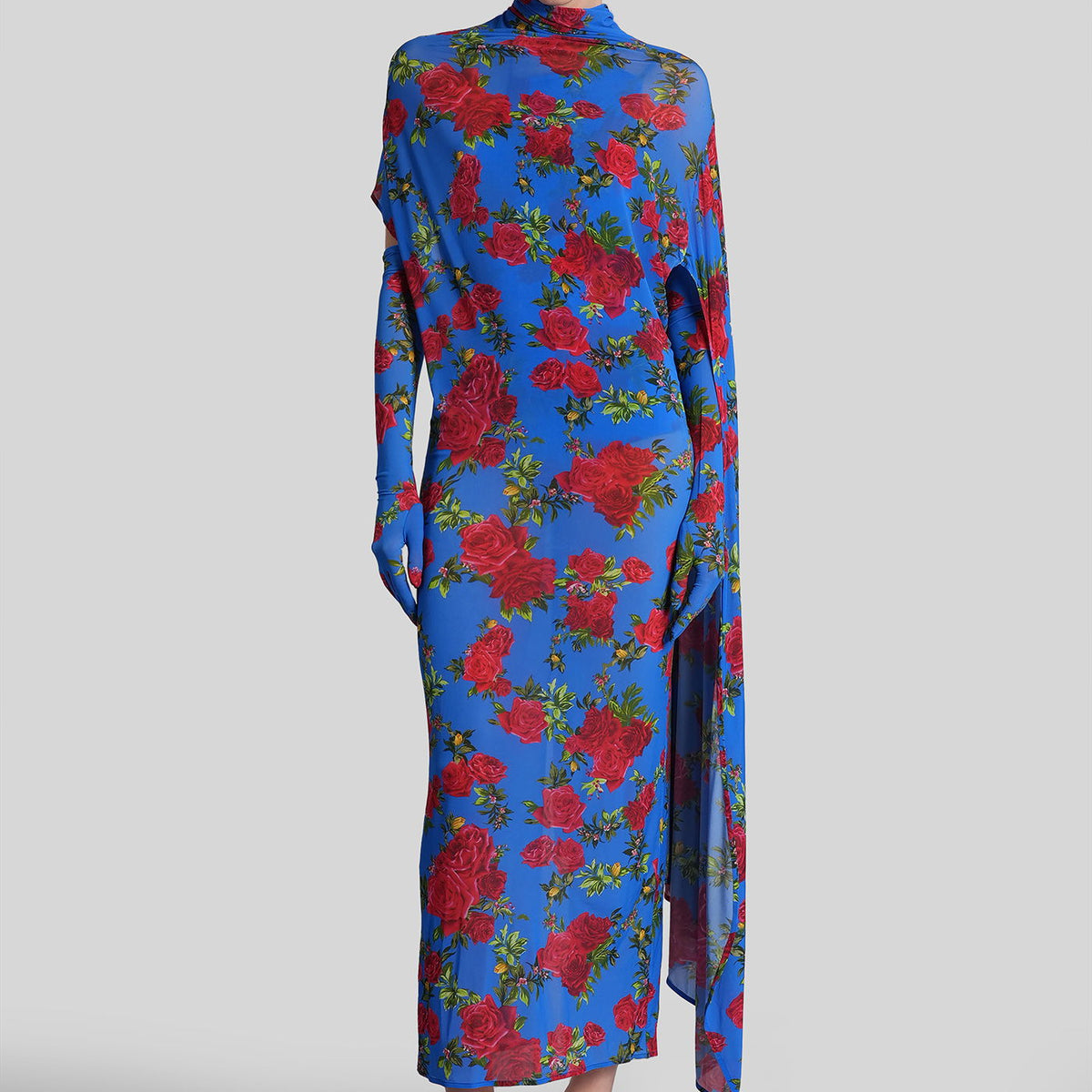 Dress 23 Long dress in blue polyamide polyester – Deliberti