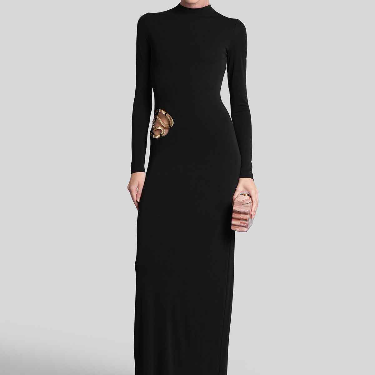 Jacenta Long dress in black viscose – Deliberti
